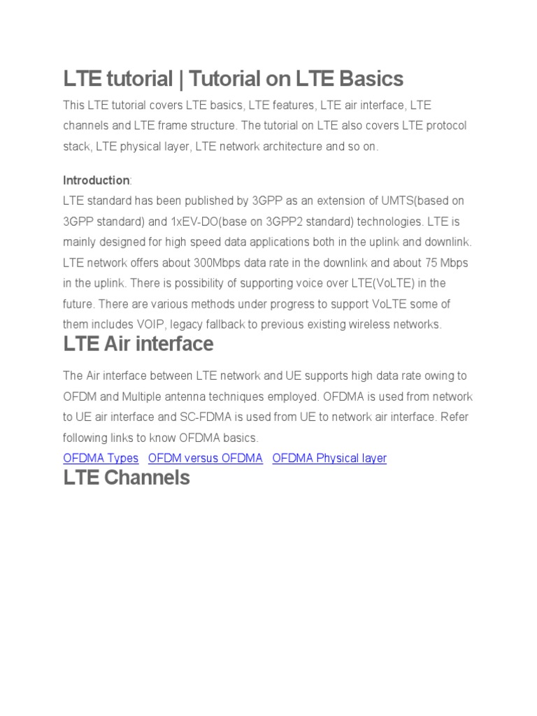 LTE Tutorial - Tutorial On LTE Basics | PDF | Lte (Telecommunication) | High Speed Packet Access