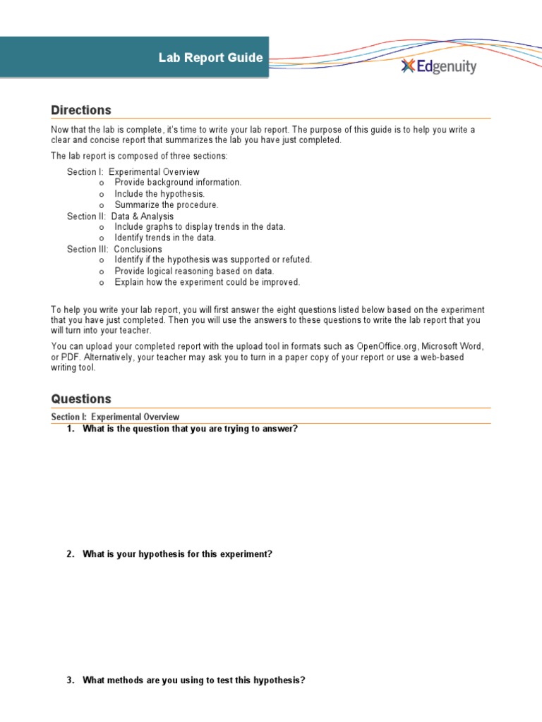 Directions Lab Report Guide Download Free Pdf Experiment Hypothesis