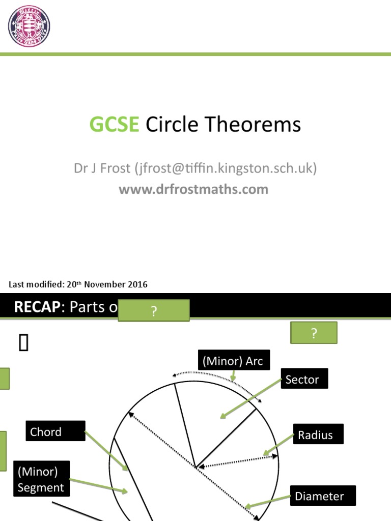 Circle Theorems: DR J Frost (Jfrost@tiffin - Kingston.sch - Uk) | PDF ...