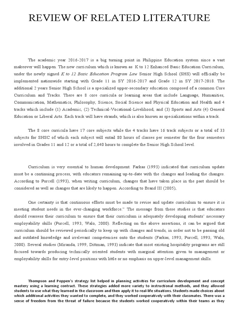 Review of Related Literature | PDF | Curriculum | Education Theory