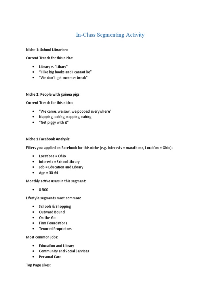 In Class Segmenting Activity - Complete | PDF