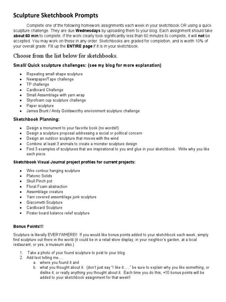 Sculpture Sketchbook Prompts | PDF