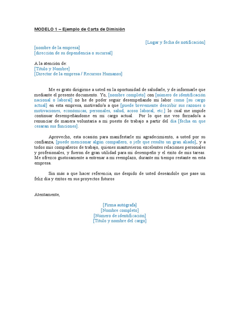 1 1 Modelo de Carta de Dimision - 1 | PDF | Gestión de recursos humanos ...