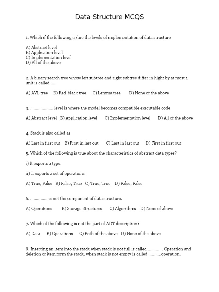 Data Structure MCQs and Answers | PDF | Queue (Abstract Data Type ...