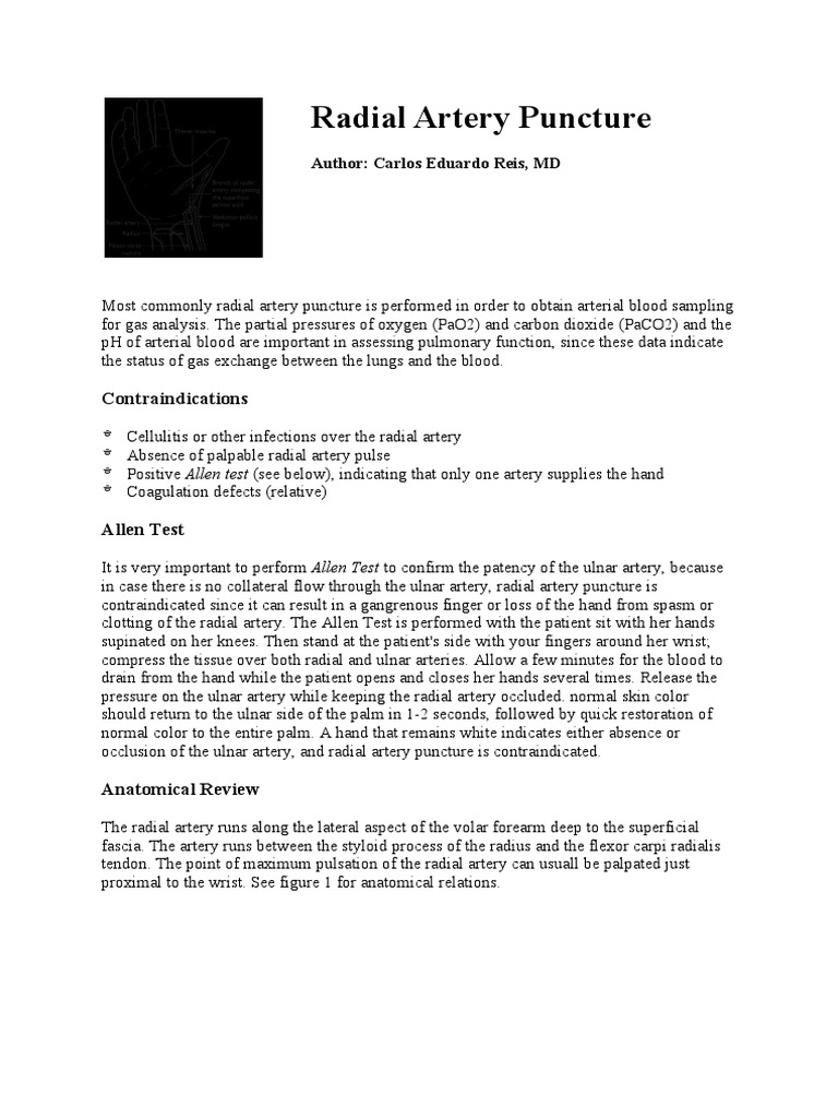 Radial Artery Puncture | PDF | Hand | Cardiovascular System