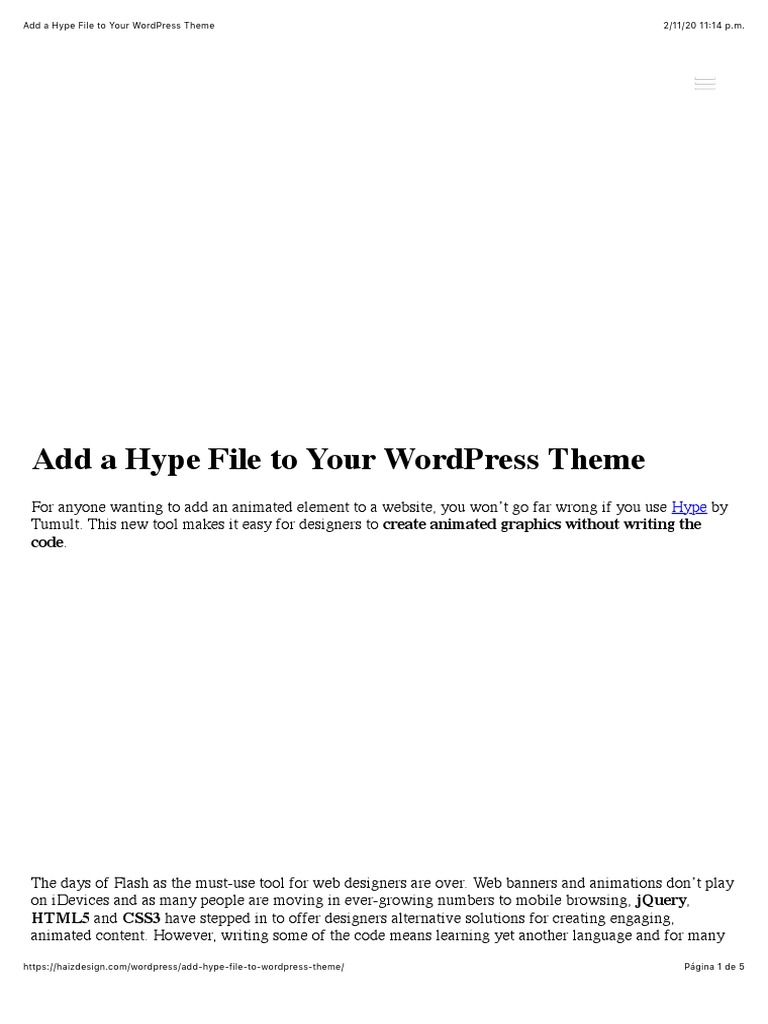 Add A Hype File To Your WordPress Theme | PDF | Word Press | Web Design