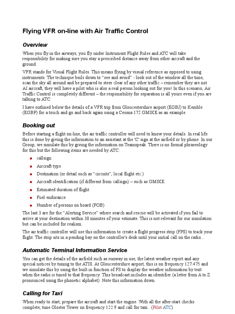 Flying VFR On-Line With Air Traffic Control: Pilot | PDF | Air Traffic ...