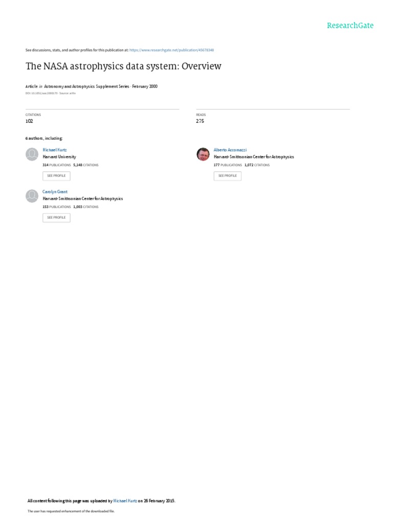 The NASA Astrophysics Data System: Overview: Astronomy and Astrophysics ...