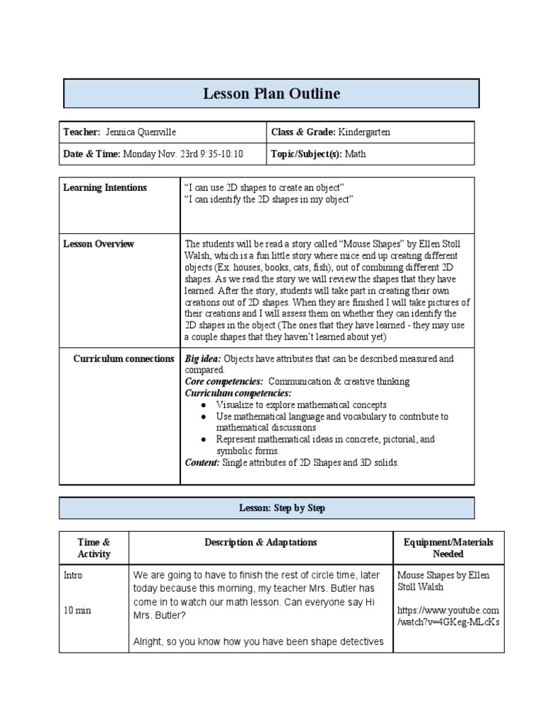Lesson Plan Outline: Core Competencies: Communication Creative Thinking ...