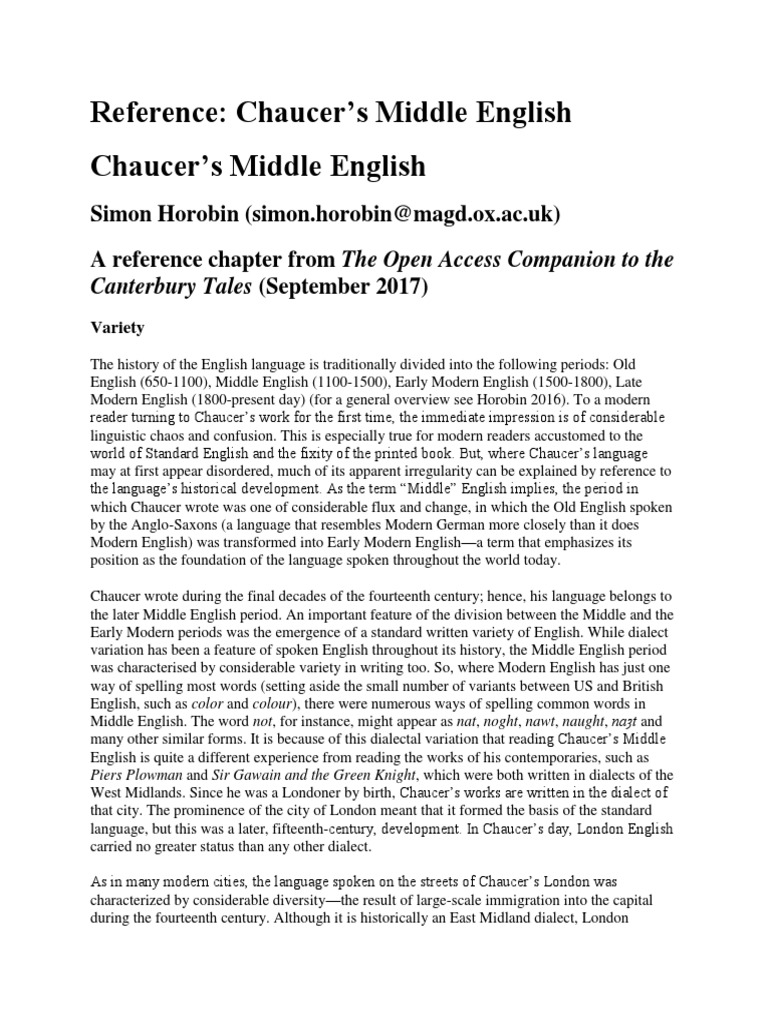 'Chaucer's Middle English.' Simon Horobin PDF | PDF | English Language ...