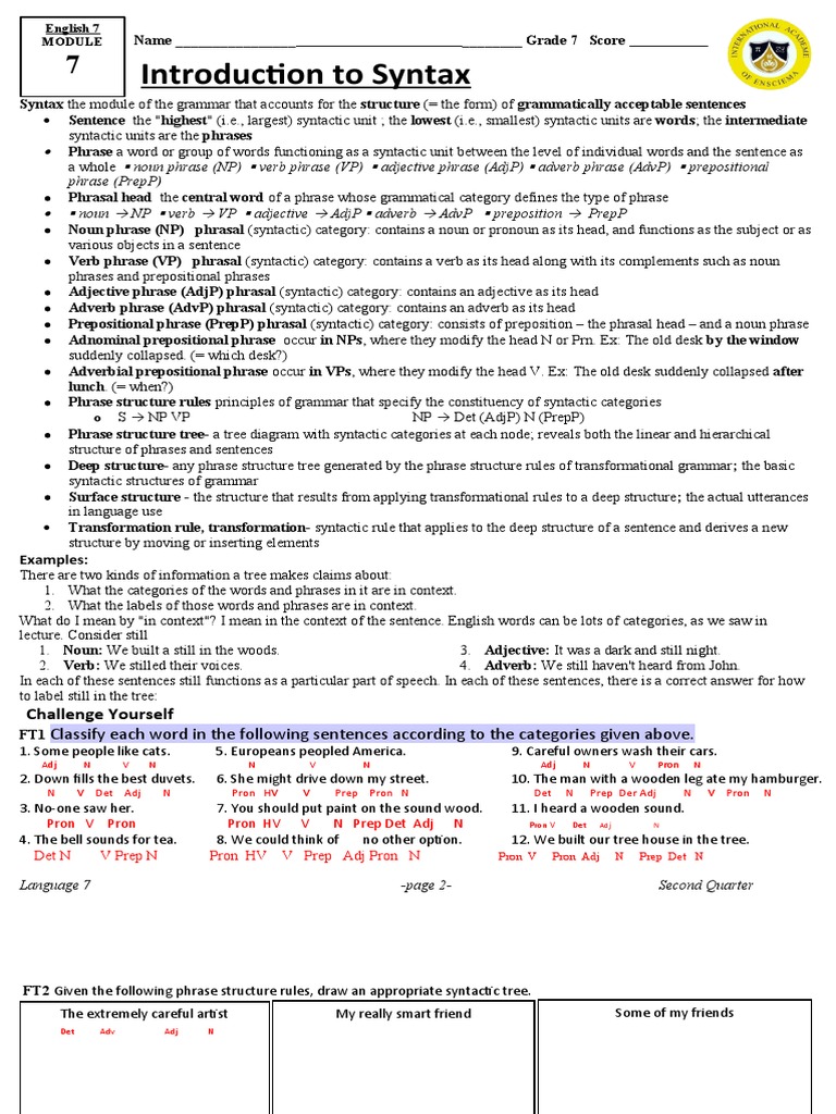 Module 7 Introduction To Syntax | PDF | Phrase | Syntax