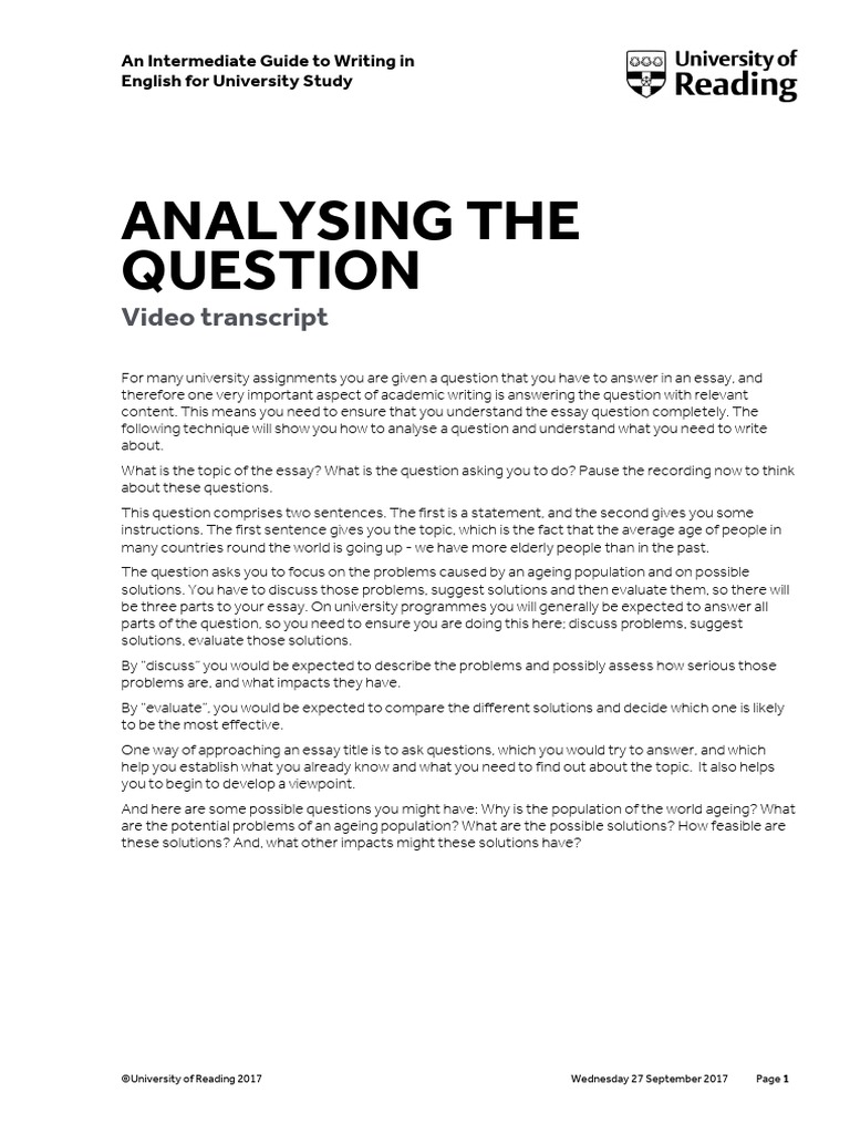Analysing The Question | PDF | Career & Growth | Self-Improvement
