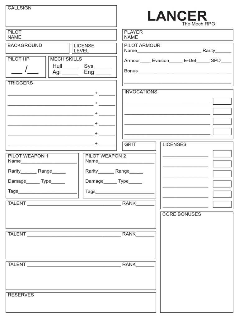Lancer: Hull - Sys - Agi - Eng | PDF | Weaponry