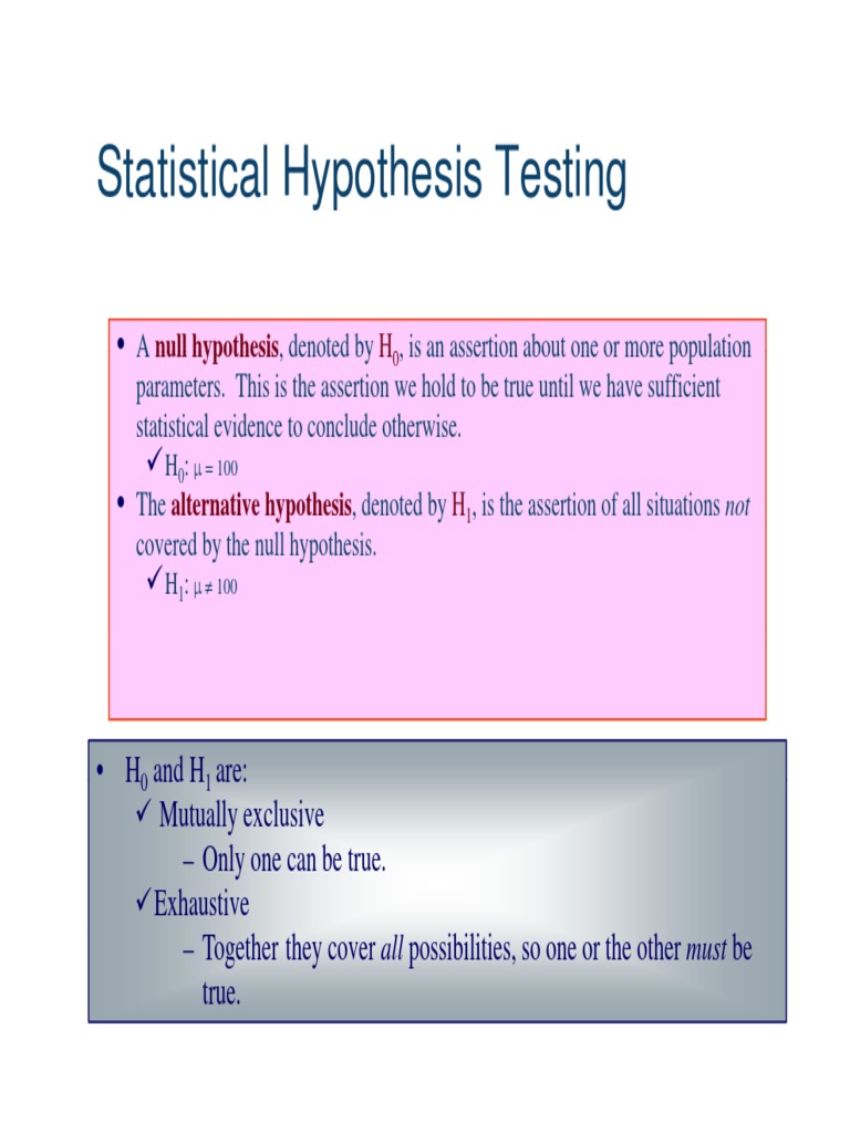 Statistical Hypothesis Testing Yp G: Null Hypothesis Null Hypothesis ...