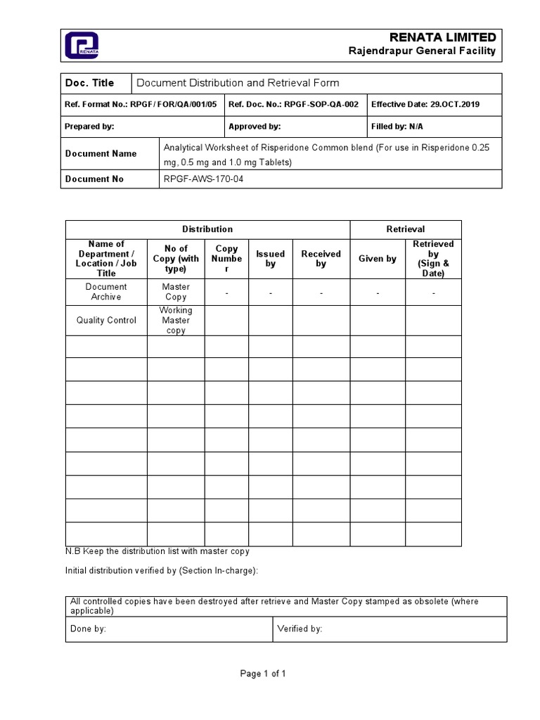 Doc. Distribution and Retrieval Form | PDF