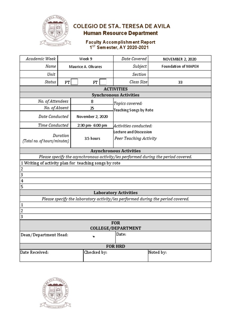 Faculty Accomplishment Report: MAPEH | PDF