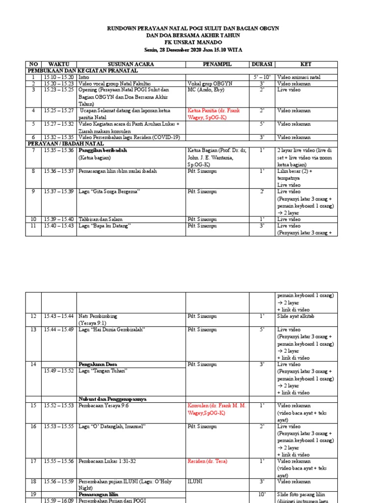RUNDOWN IBADAH NATAL 2020 Online | PDF