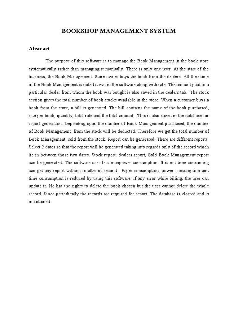 Bookshop Management System Overview | PDF | Finance & Money Management ...