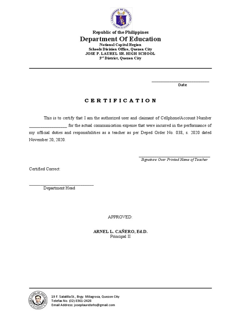 Certififcation To Claim Communication Expense | PDF