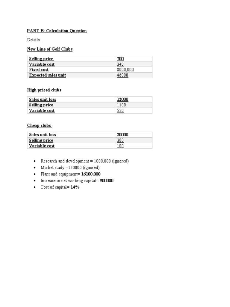 Details: PART B: Calculation Question | PDF | Prices | Earnings Before ...