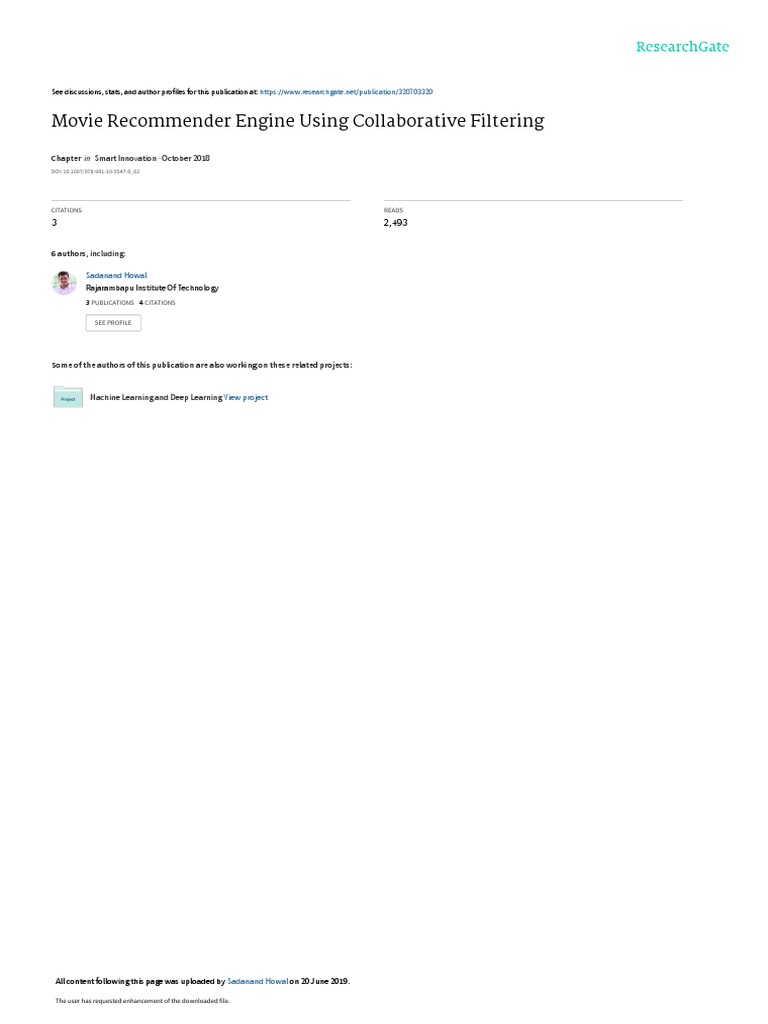 Movie Recommender Engine Using Collaborative Filtering: Smart ...