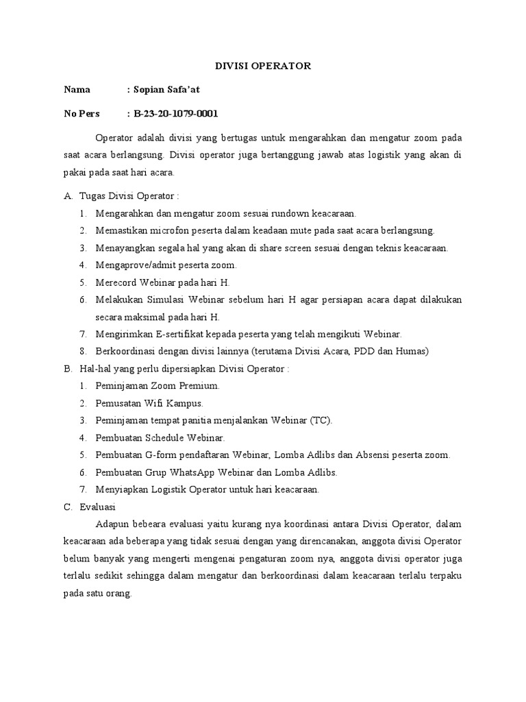 LPJ Divisi Operator | PDF