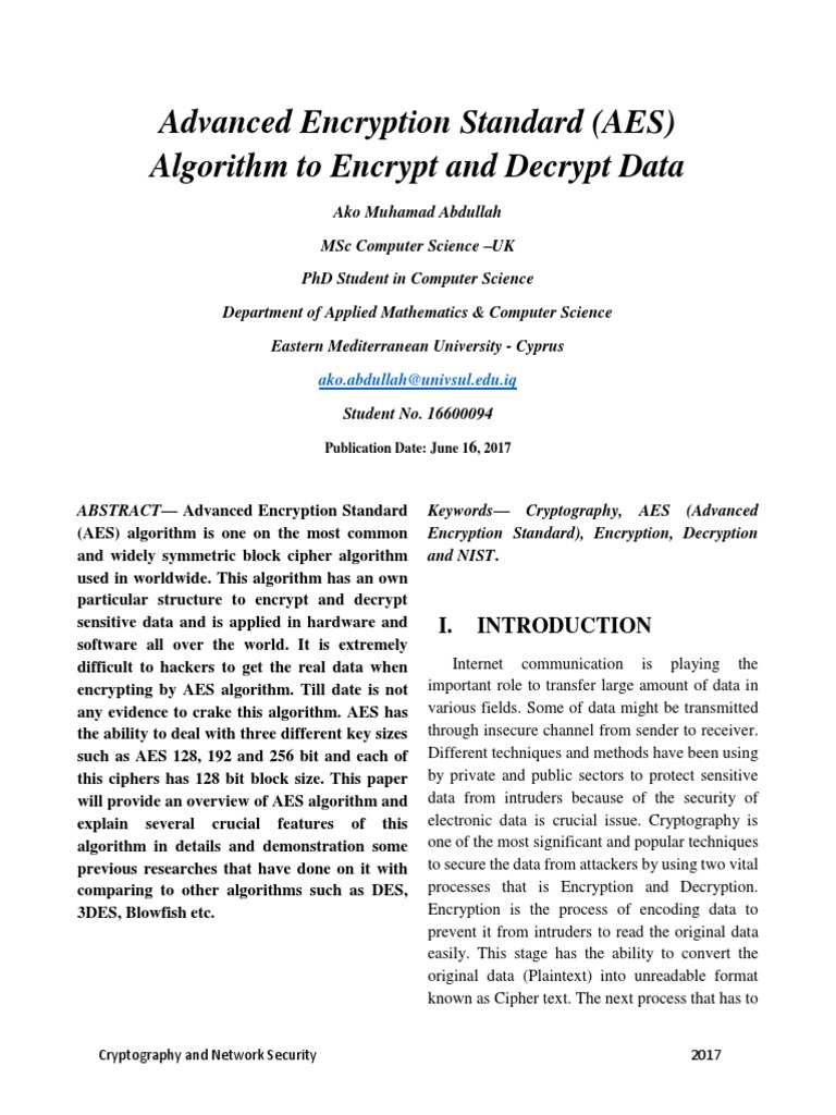 Advanced Encryption Standard (AES) Algorithm To Encrypt and Decrypt ...