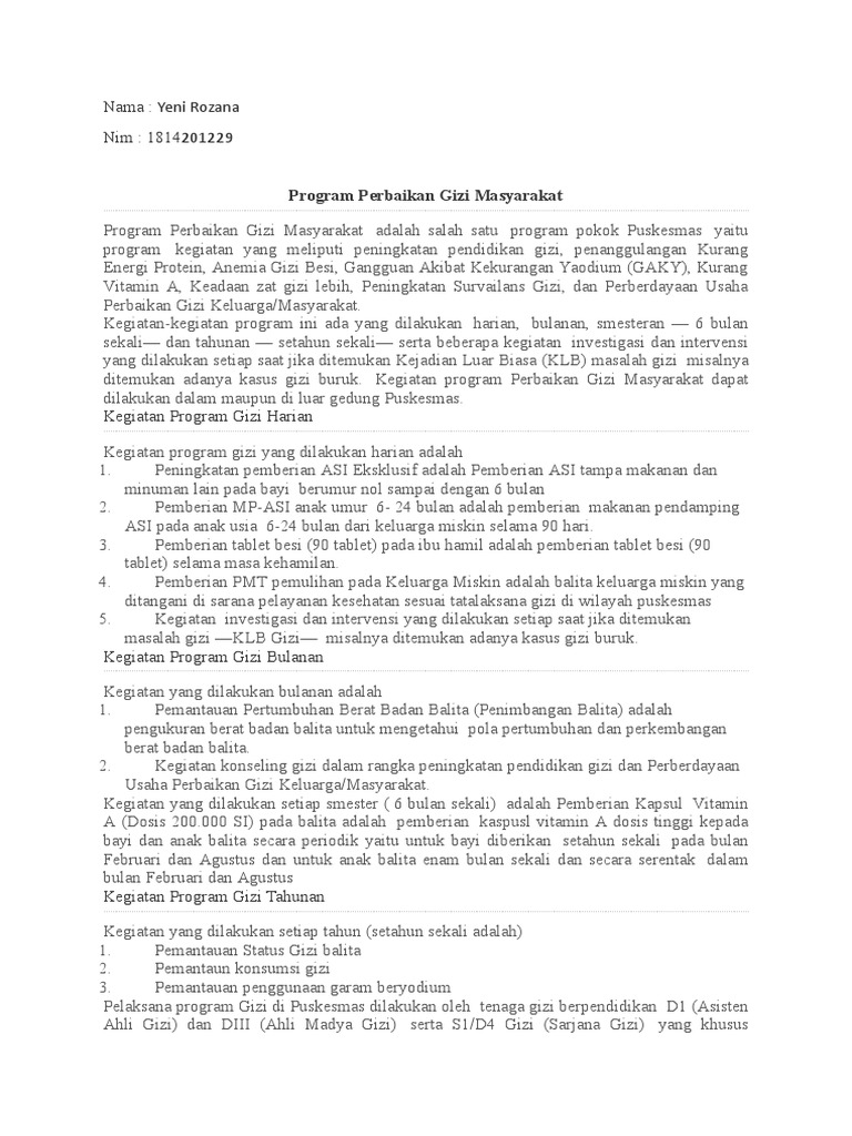 Program Perbaikan Gizi Masyarakat | PDF