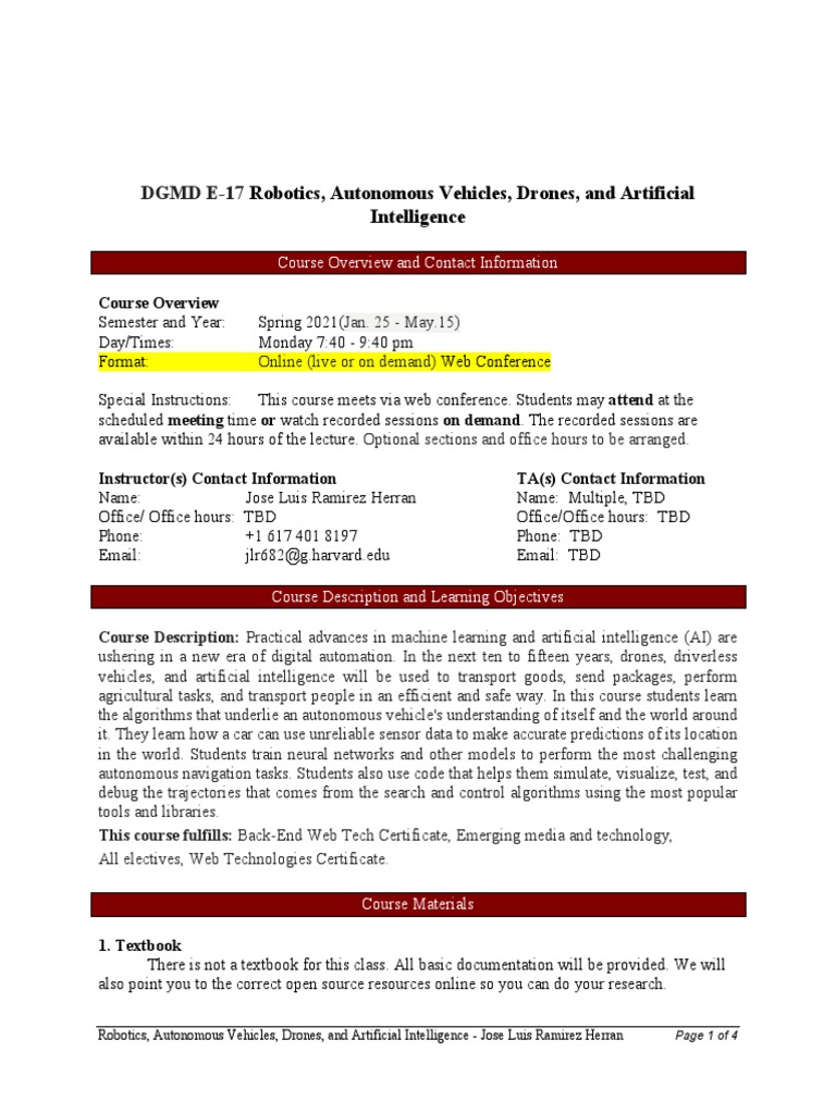 DGMD S17 Robotics Drones AI Spring 2021 | PDF | Artificial Intelligence ...