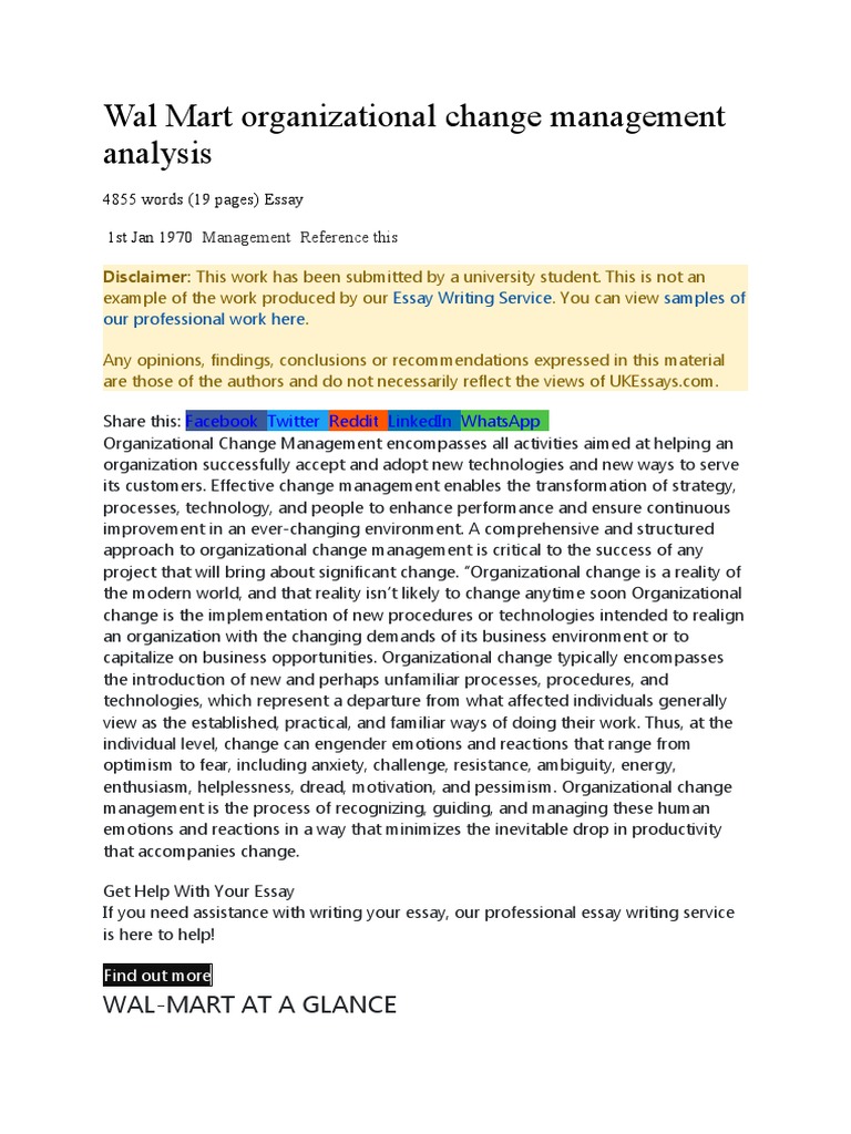 Wal Mart Organizational Change Management Analysis | Download Free PDF ...