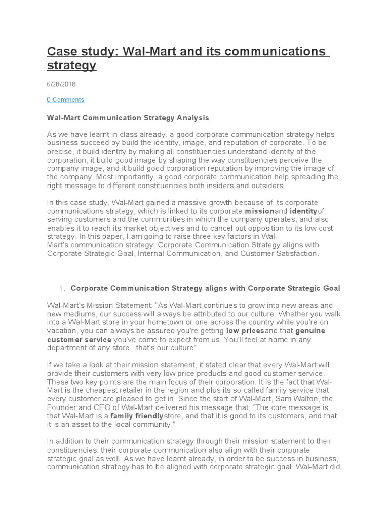 Case Study: Wal-Mart and Its Communications Strategy | PDF | Walmart ...