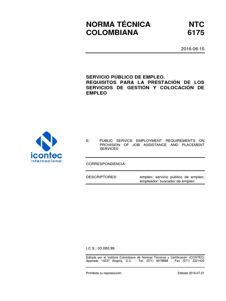 NTC 6175: Requisitos de Empleo en Colombia | PDF | Calidad (comercial ...