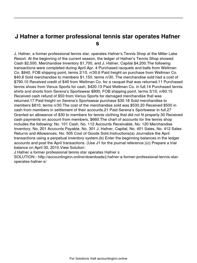 Hafner's Tennis Shop April Transactions | PDF