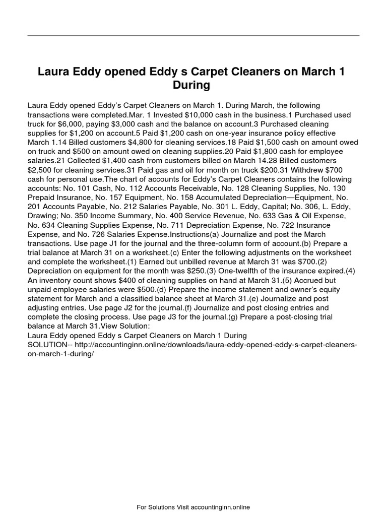Laura Eddy Opened Eddy S Carpet Cleaners On March 1 During PDF | PDF ...