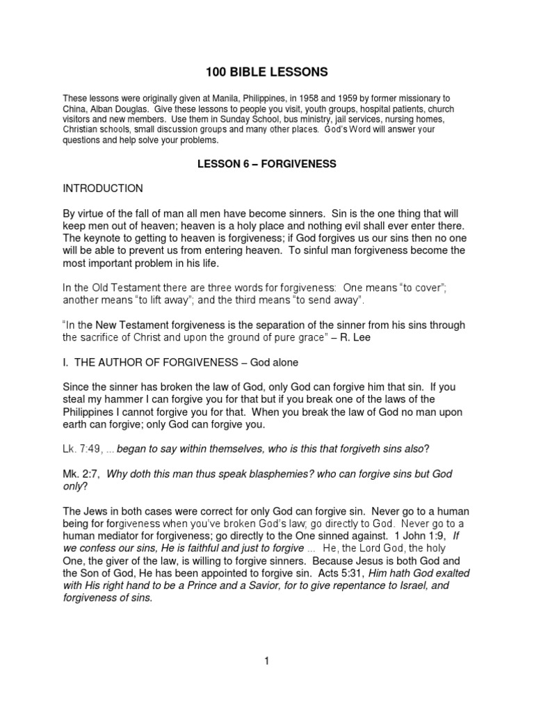 100 Bible Lessons: Lesson 6 - Forgiveness | PDF | Forgiveness | Jesus