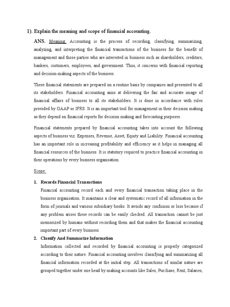 Financial Accounting (Notes) | PDF | Debits And Credits | Financial ...