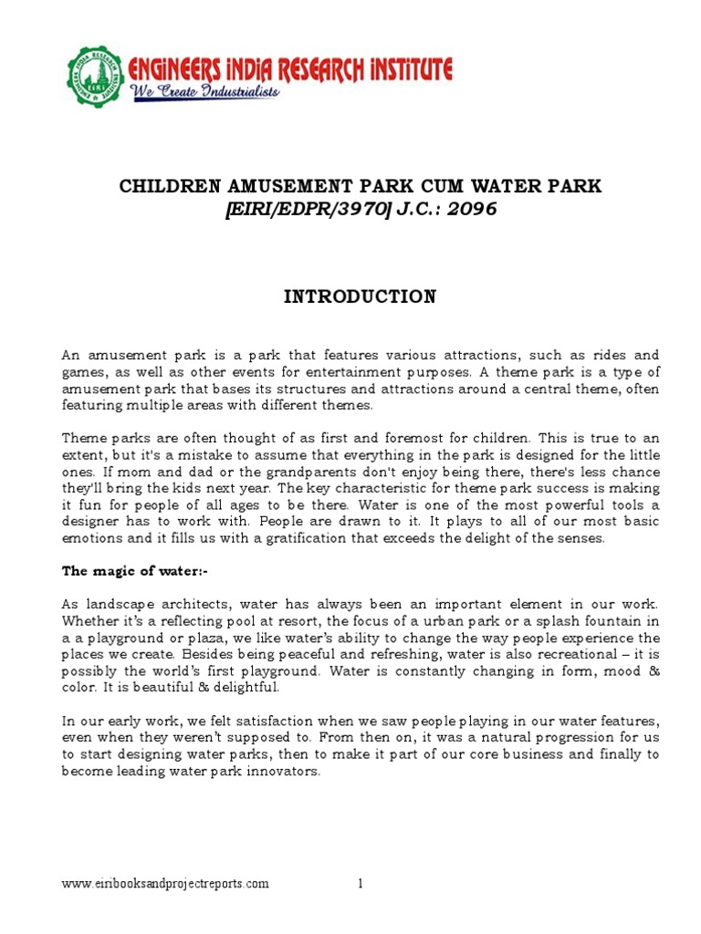 Project Report On Children Amusement Park Cum Water Park | PDF | Parks ...