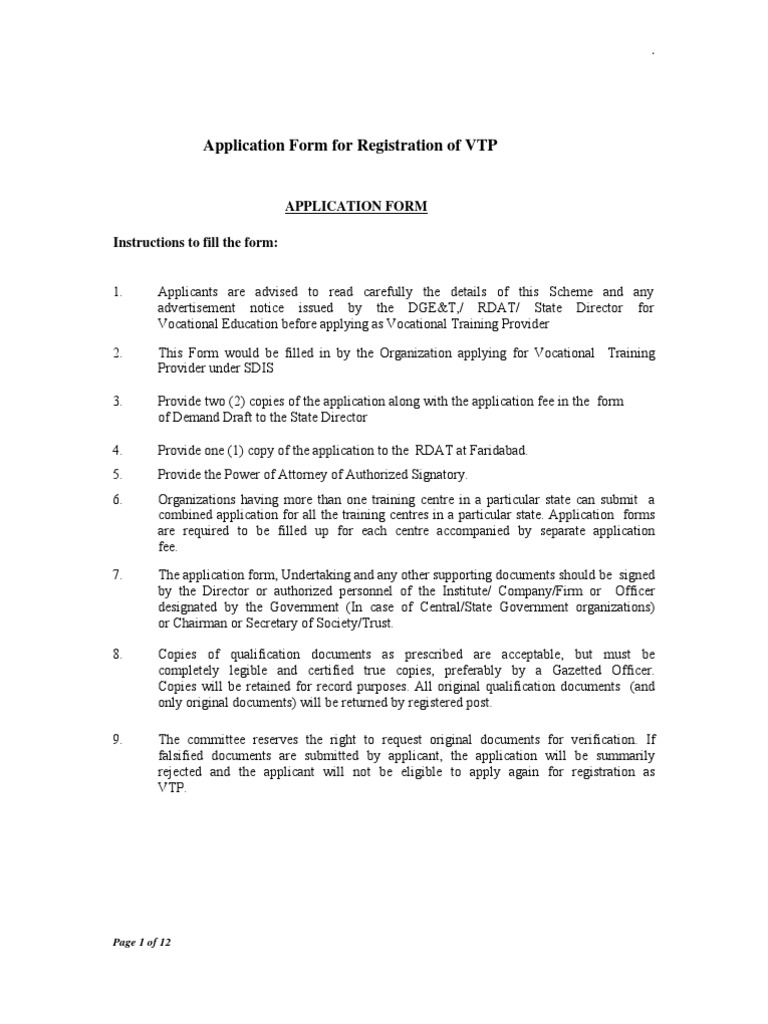 Application Form | Vocational Education | Employment