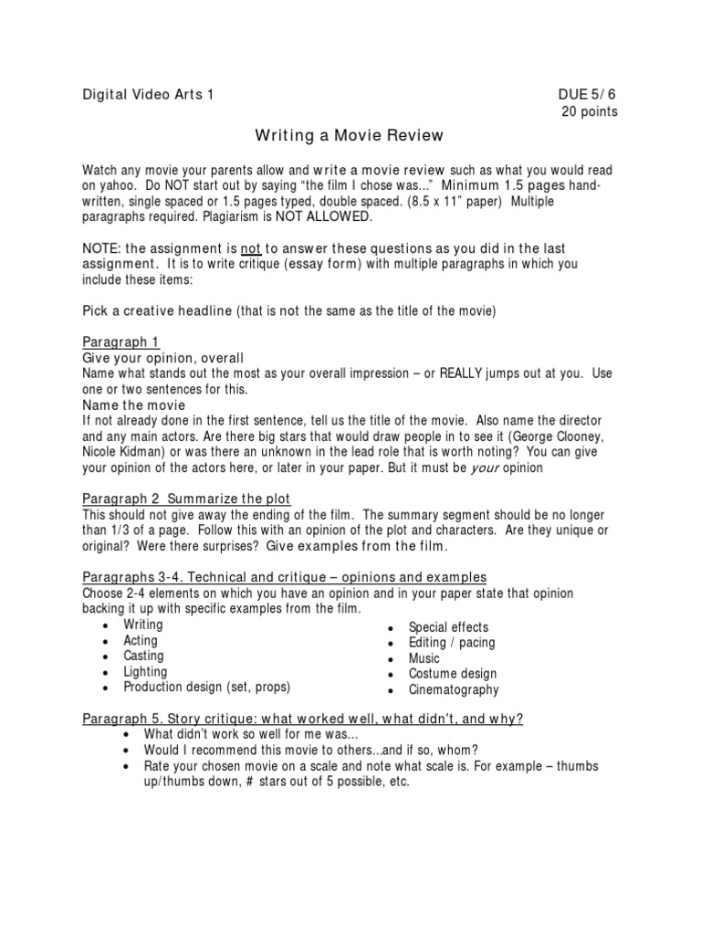 Movie Review Guidlines | PDF