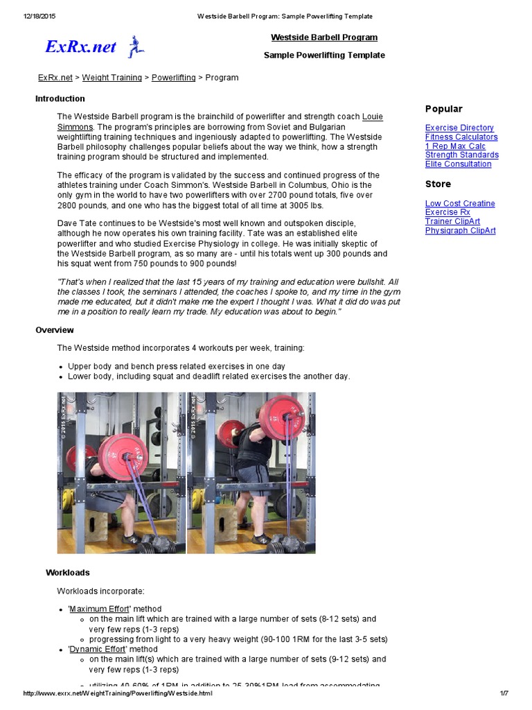 Westside Barbell Program - Sample Powerlifting Template | PDF | Weight ...