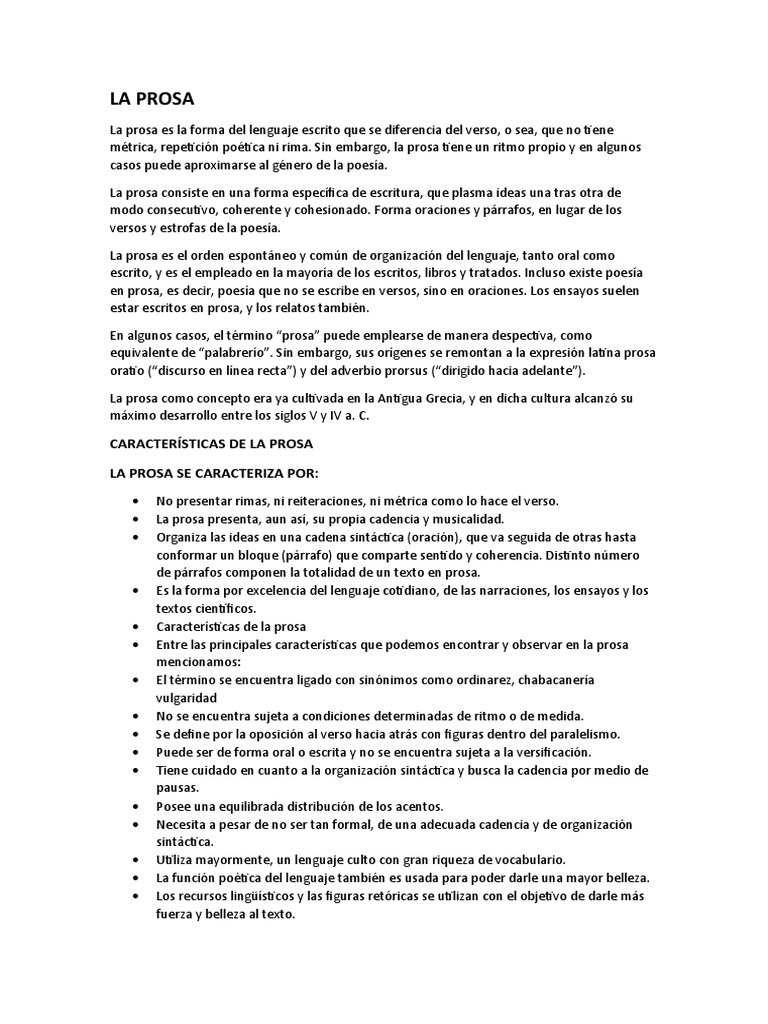 Qué es la prosa y sus características | PDF | Prosa | Poesía