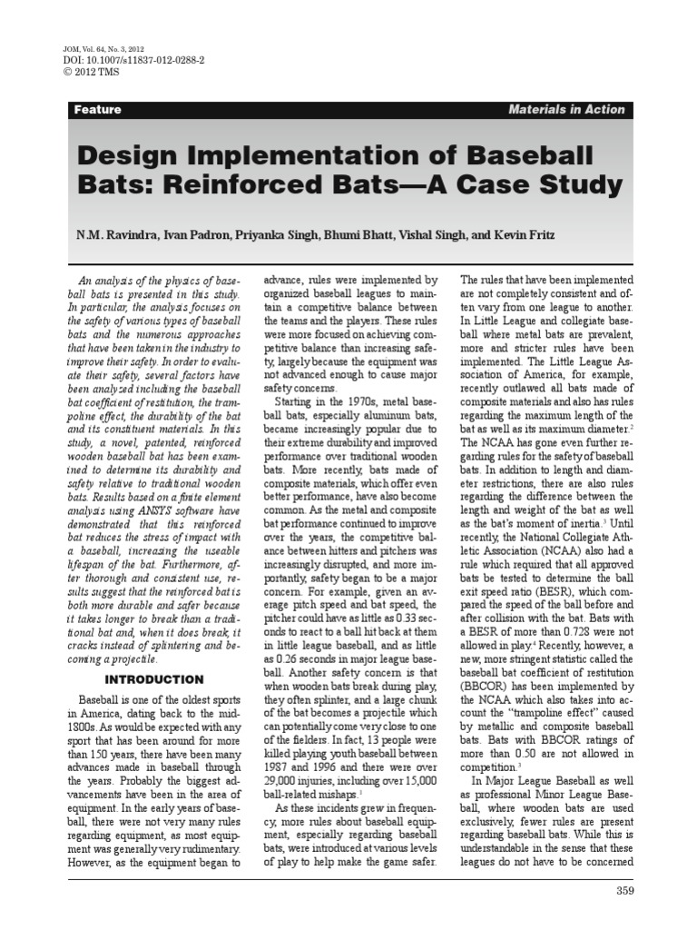 Design Implementation of Baseball Bats: Reinforced Bats-A Case Study ...
