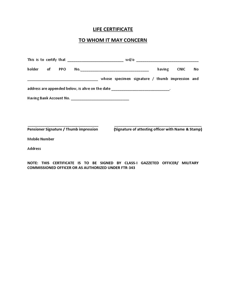 Life Certificate for Pension Verification | PDF | Law