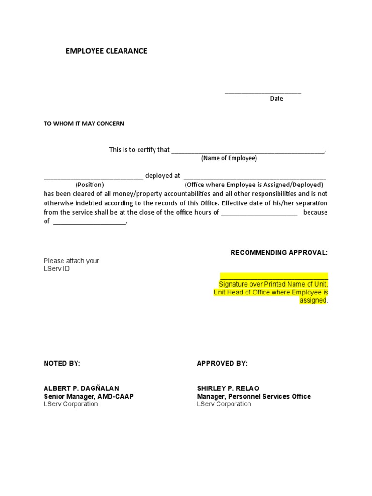 Employee Clearance Form | PDF