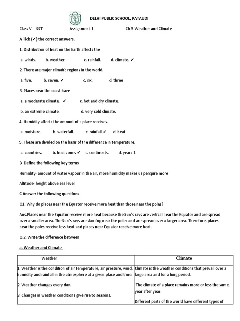 Class V SST Ch-5 Q Ans Worksheet | PDF | Weather | Climate