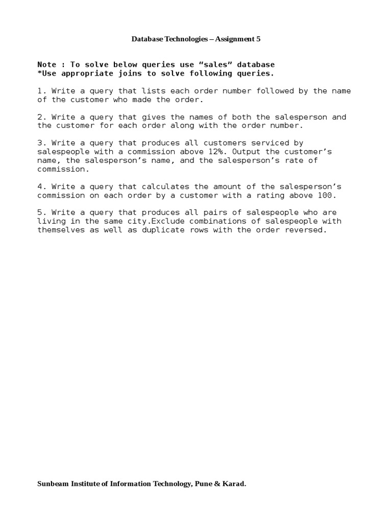 Database Technologies - Assignment 5 | PDF | Sales | Salary