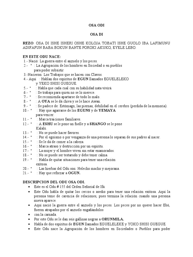 Odu Osa Odi: Significados y Consejos Ifá | PDF | Santeria | Religión y creencia