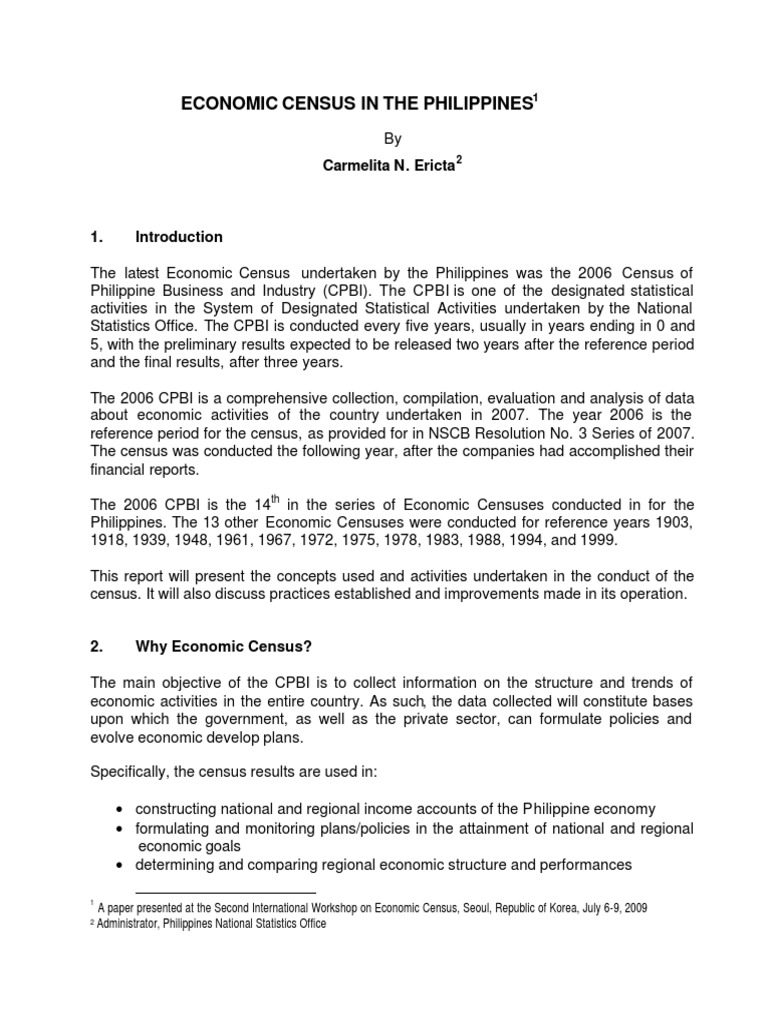 Economic Census in The Philippines: Carmelita N. Ericta | PDF | Census ...