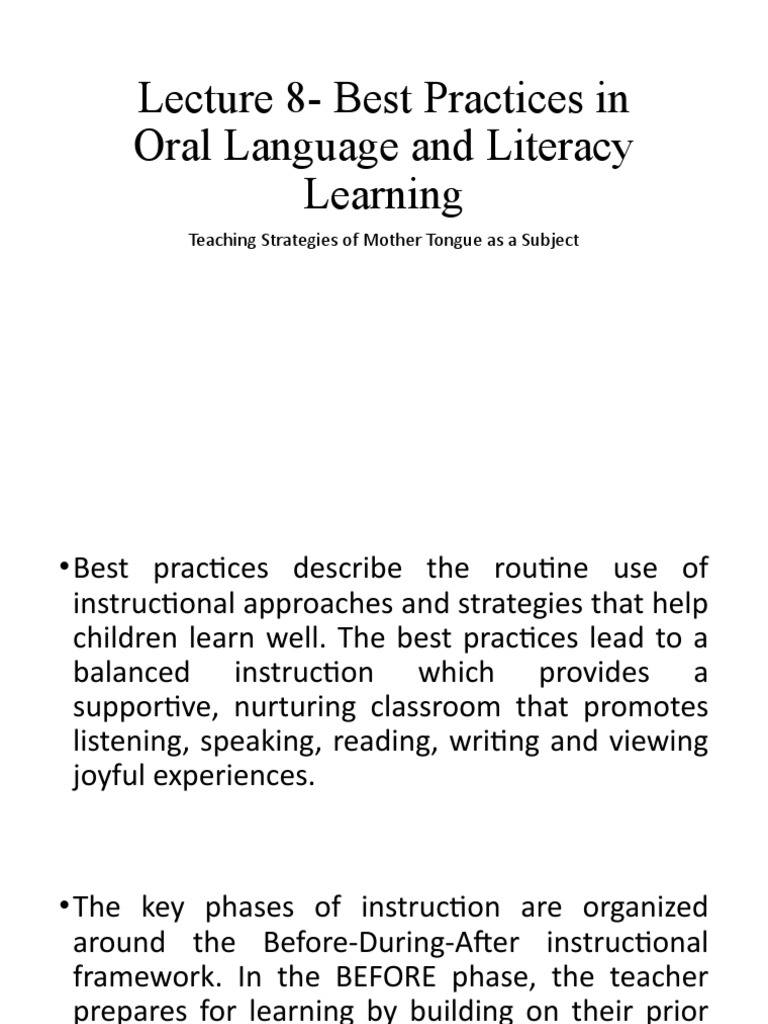 Lecture 8 - Best Practices in Oral Language and | PDF | Reading ...