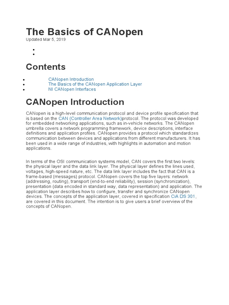 The Basics of CANopen | PDF | Osi Model | Information Age